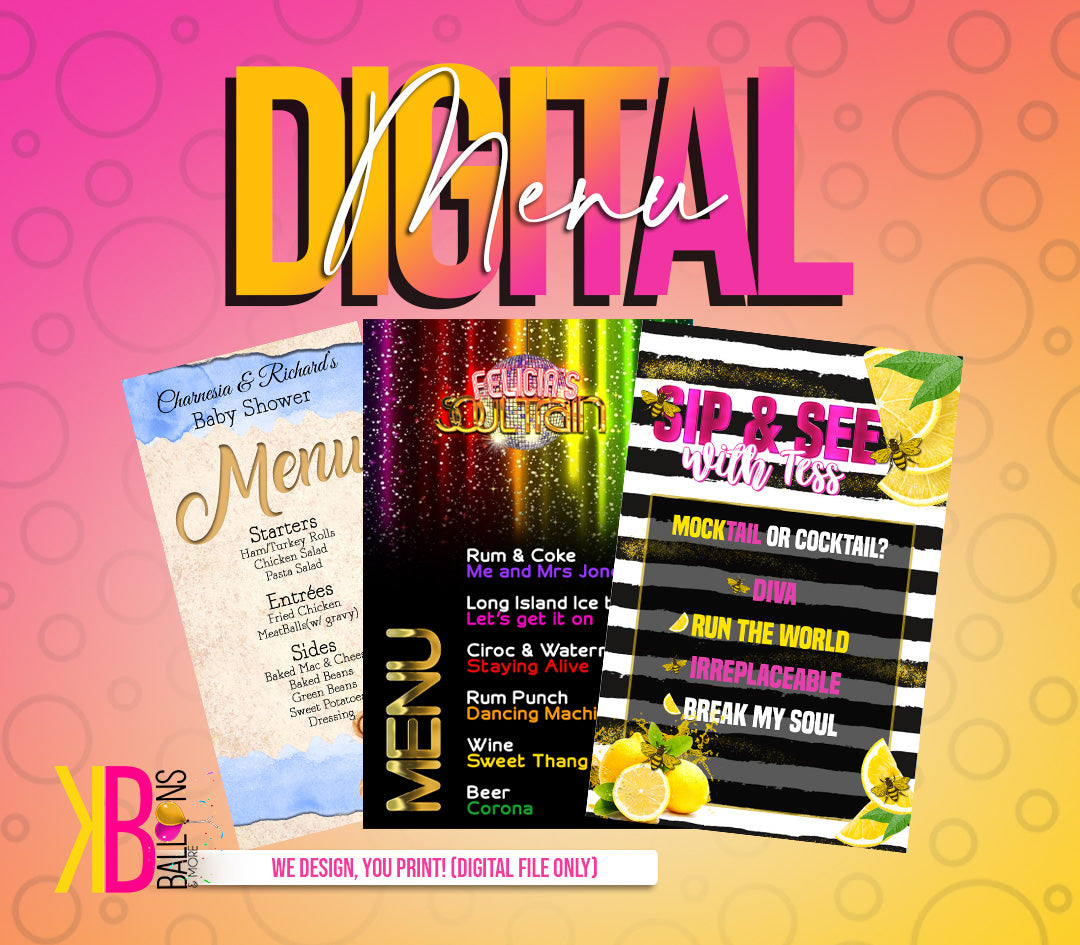 Digital Menu Design – KB Balloons and More